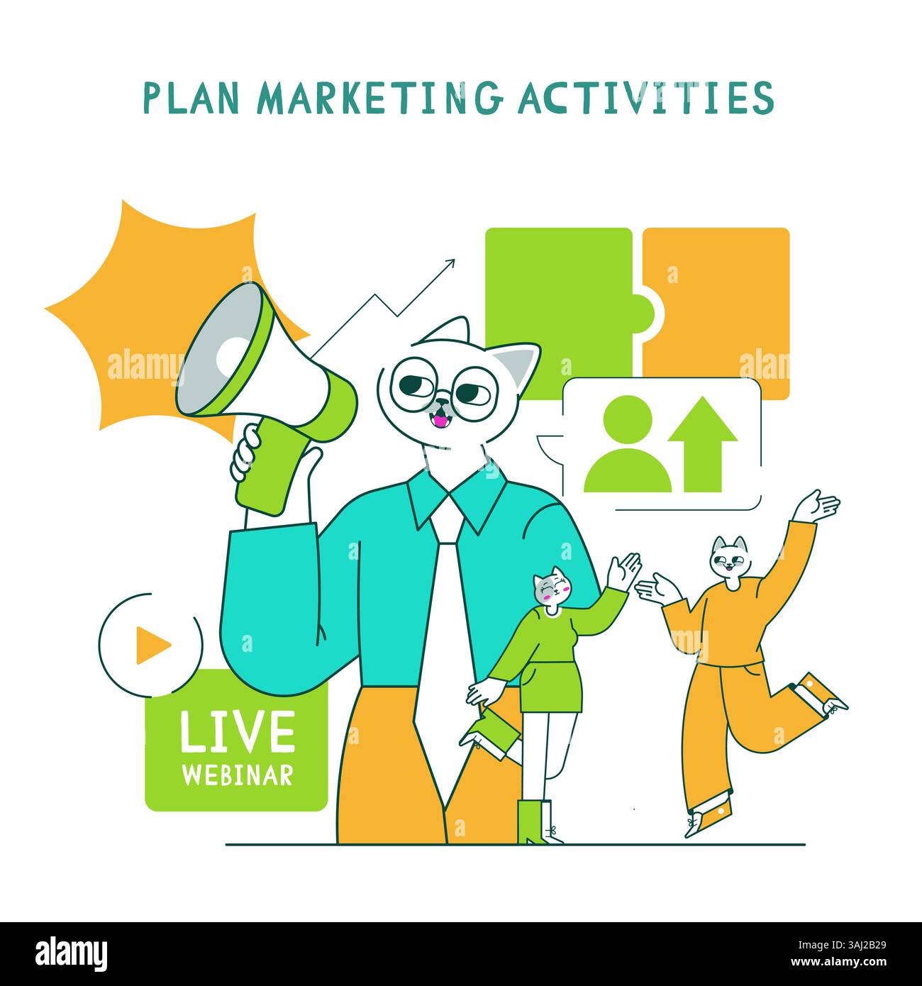 Marketing tools illustration featuring a cat character engaging with ...