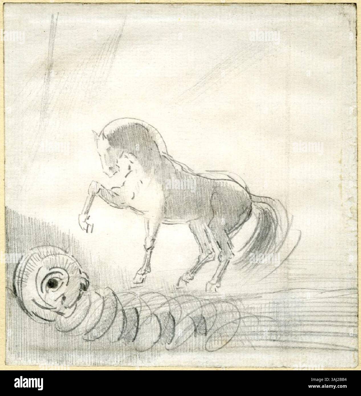 A graphite drawing of a horse by Odilon Redon from 1949. The work ...