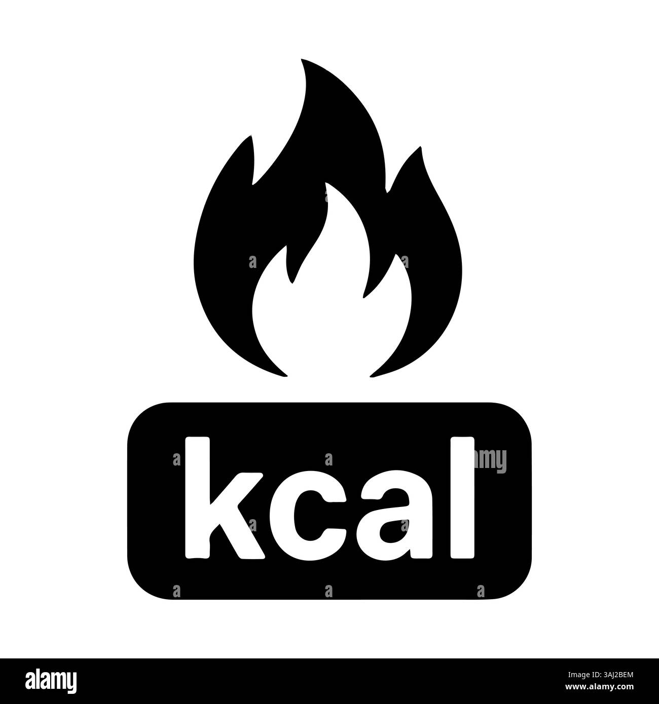 Calorie Burn Icon, Fire Flame and Kcal Symbol in Black Stock Vector ...