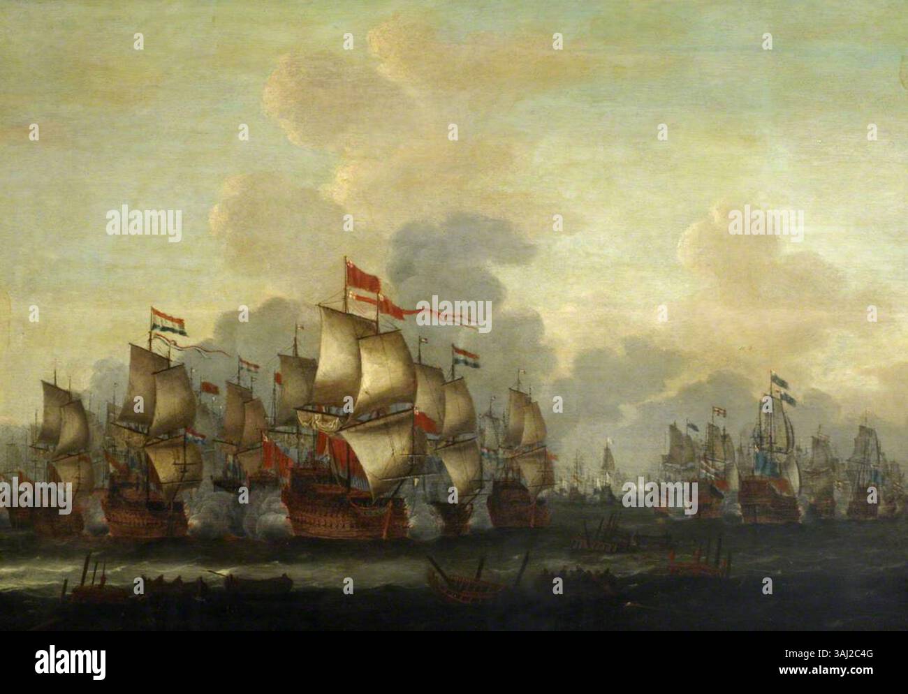 A 17th-century oil painting depicting the Four Days' Battle of June 14 ...