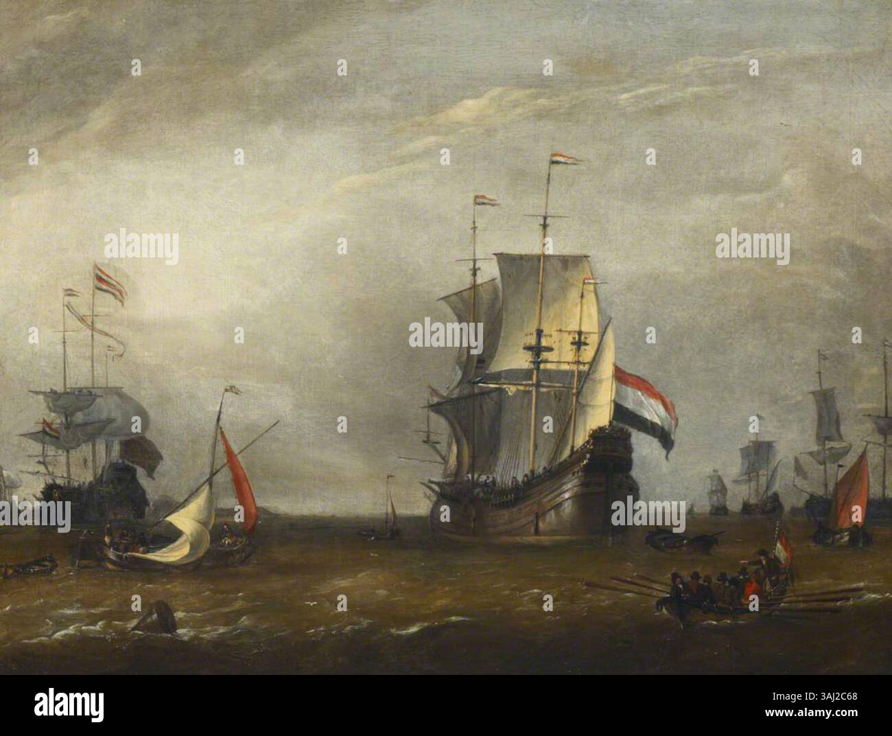 A marine painting depicting a Dutch whaler in 1694, created around 1700 ...