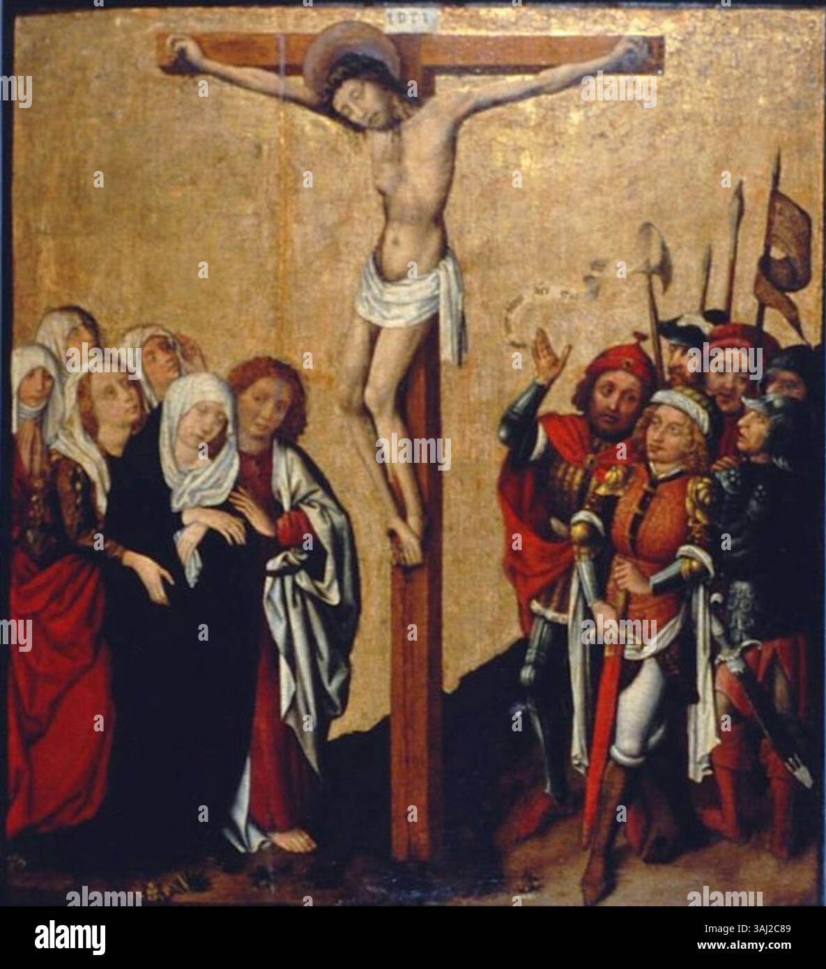 Crucifixion by Jost Haller, painted around 1445, depicts the crucifixion of Jesus. The oil ...