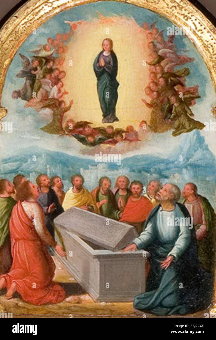 Anonymous French painting from 1543, part of a religious triptych depicting the Visitation ...