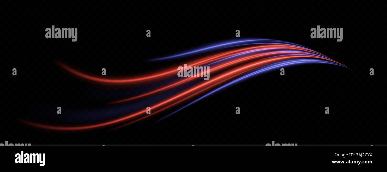 Wavy light. Curved glowing streaks of red and blue. Digital stream ...