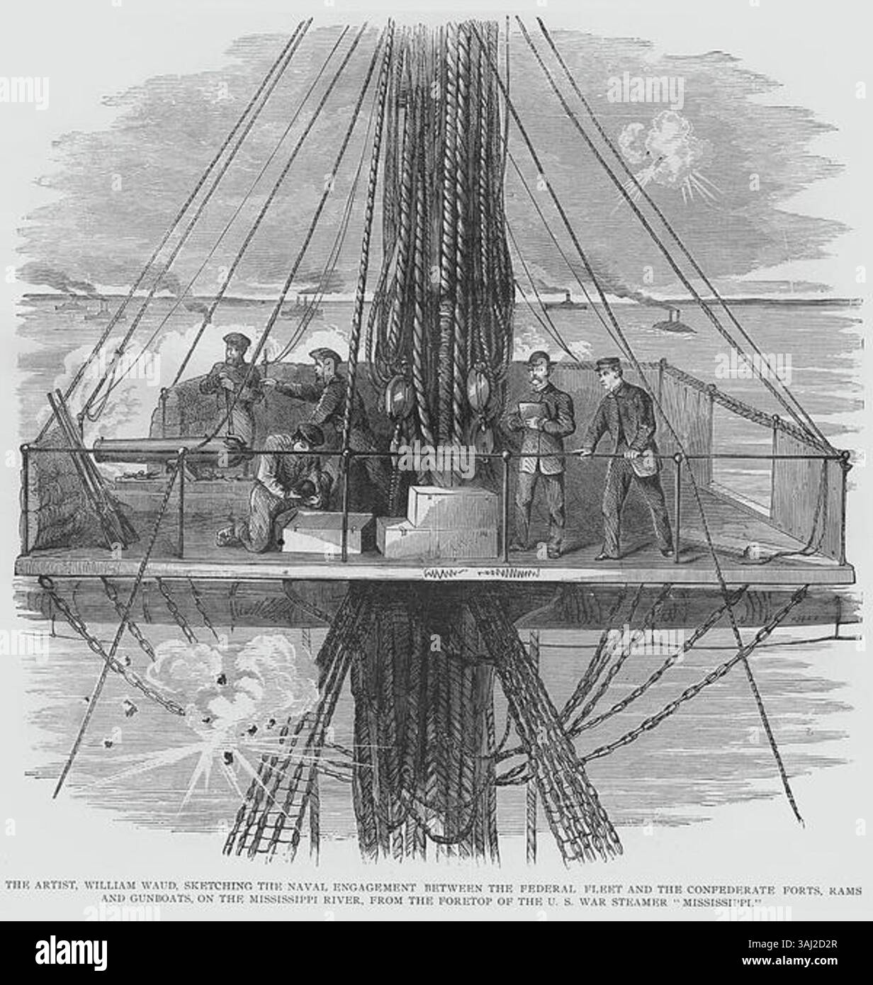This illustration by William Waud depicts the naval engagement on the ...