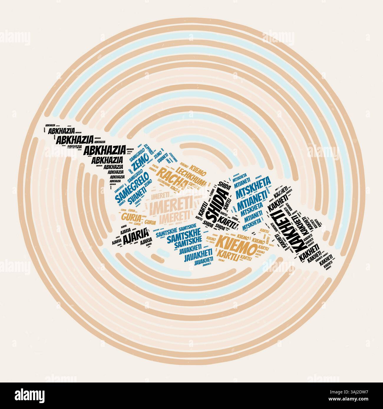 Georgia Round Poster. Typography style image of Country. Regions word ...
