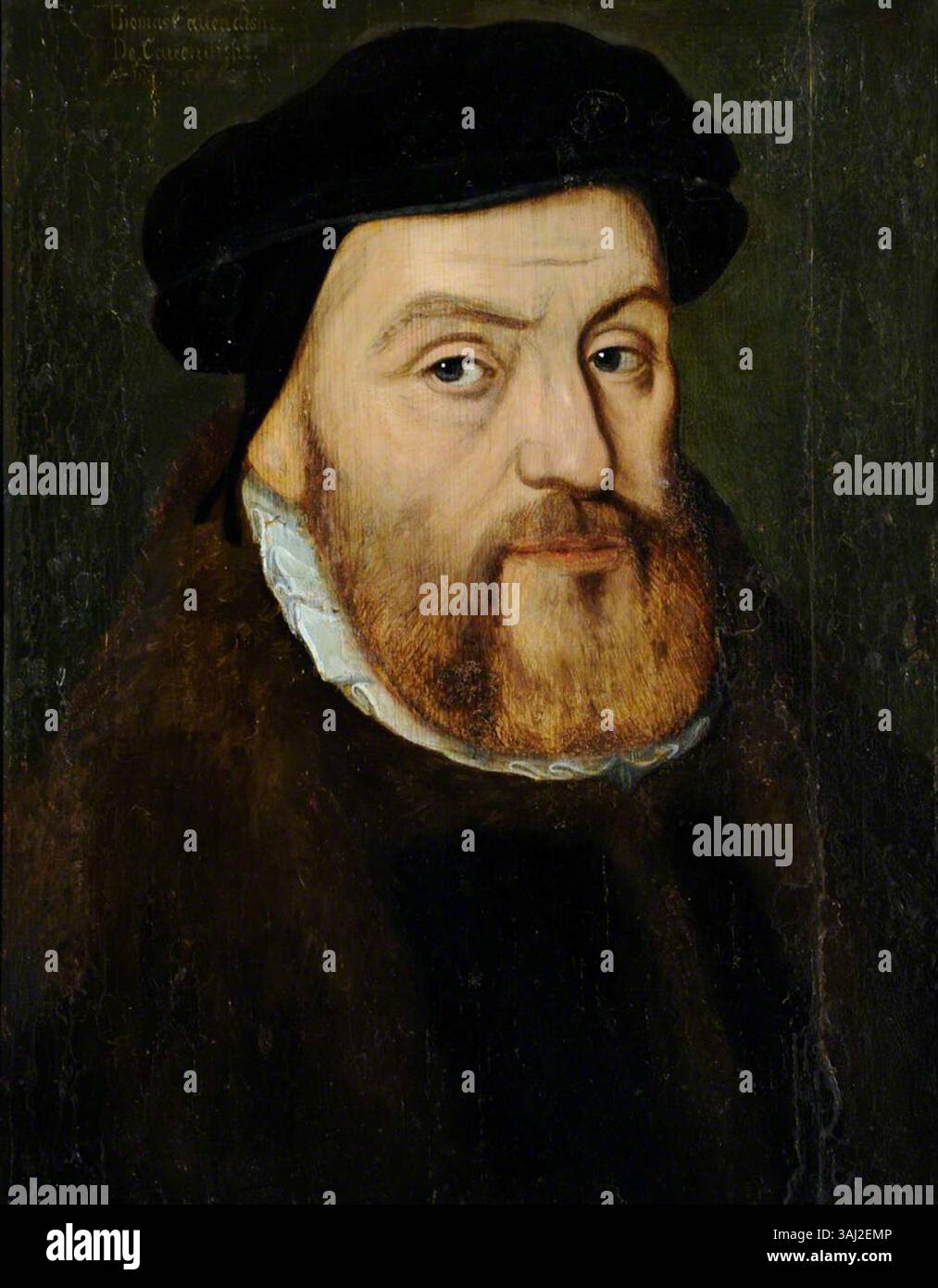 This 16th-century oil on oak panel portrait features Sir Nicholas Bacon, an important English ...