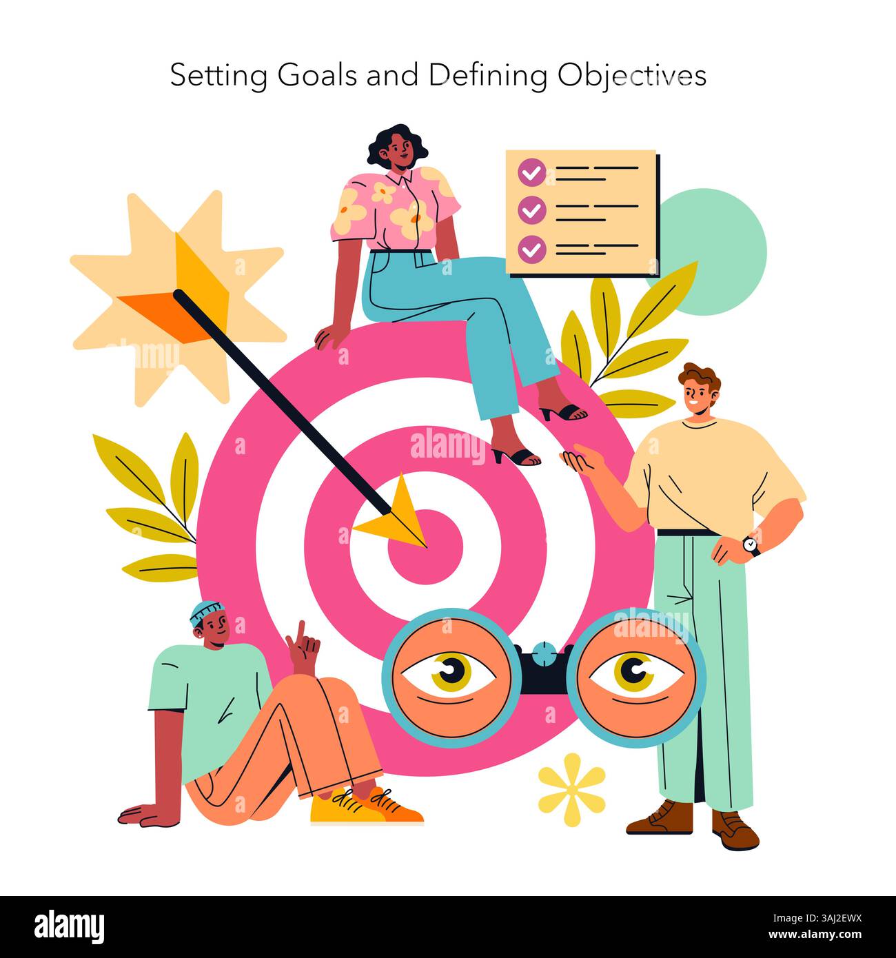 Goal setting and objective defining process illustrated with diverse ...