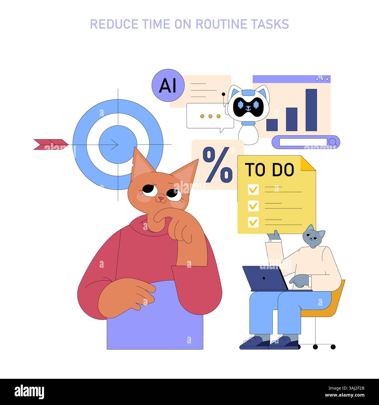 The illustration represents managers using AI to optimize their work ...