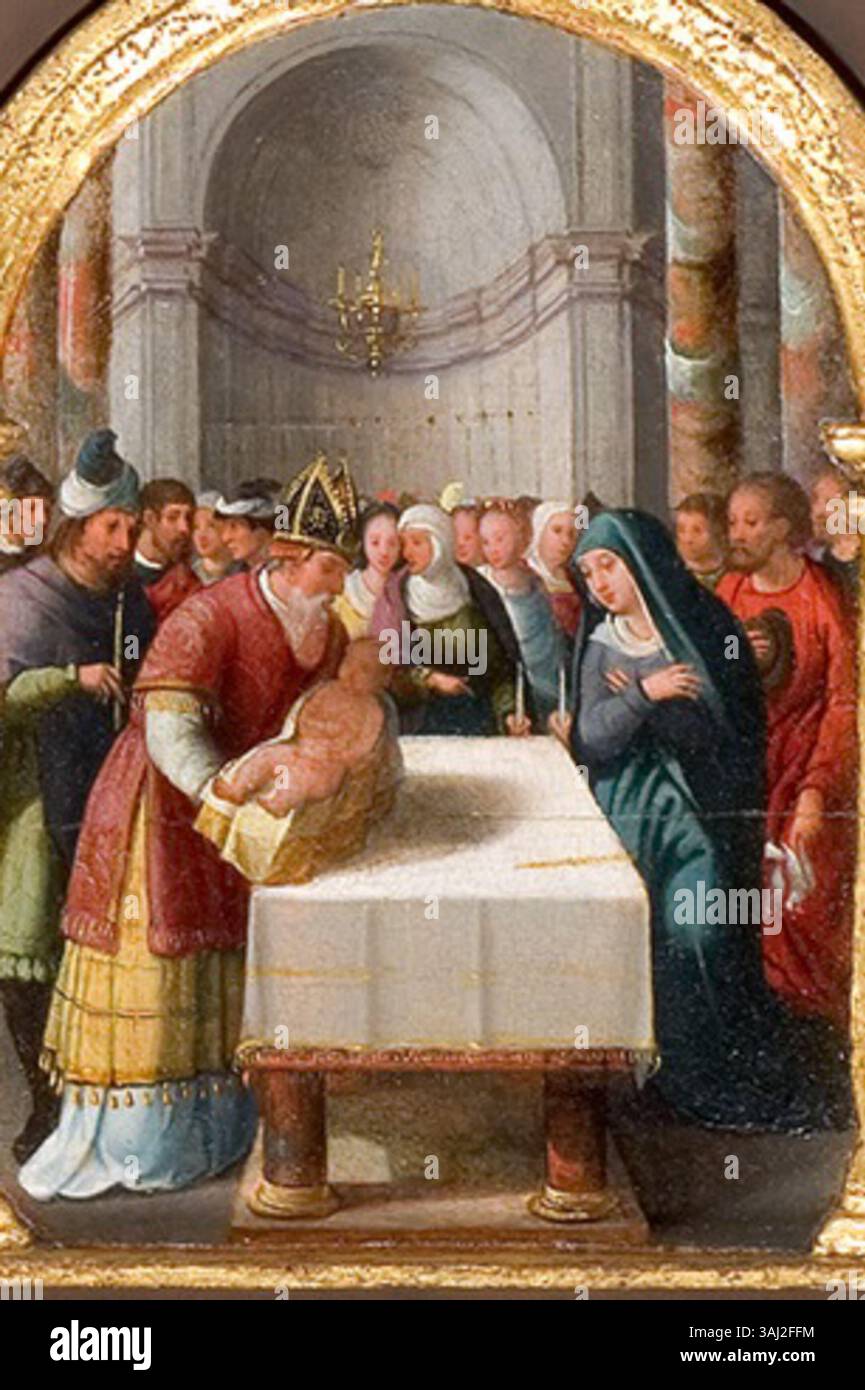 Anonymous French painting from 1543, part of a religious triptych depicting the Visitation ...