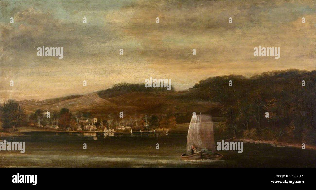 This 19th-century landscape painting shows a view of Waterhead ...