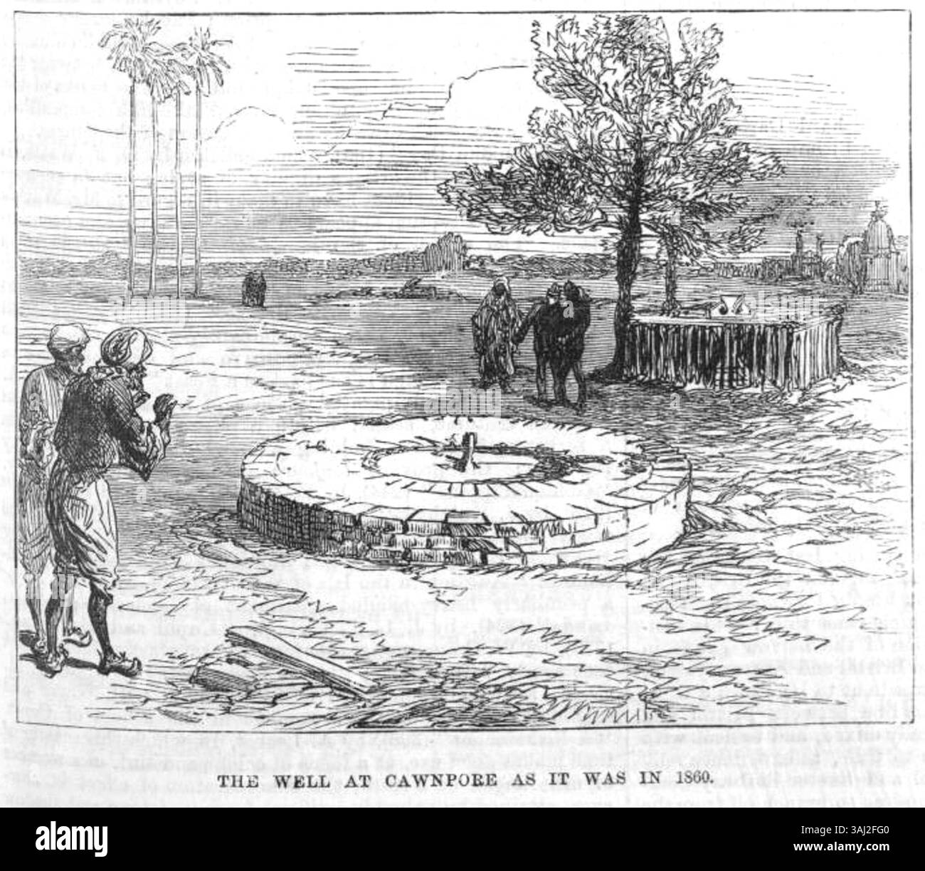 Illustration showing the well in Cawnpore in 1860, a significant site ...