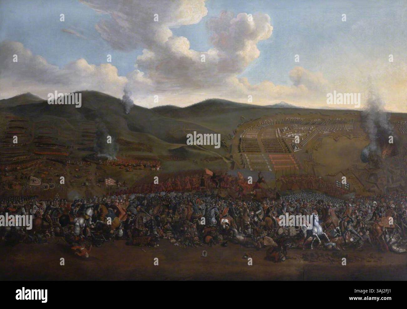 Attributed to the Austrian School, this painting depicts a battle and ...