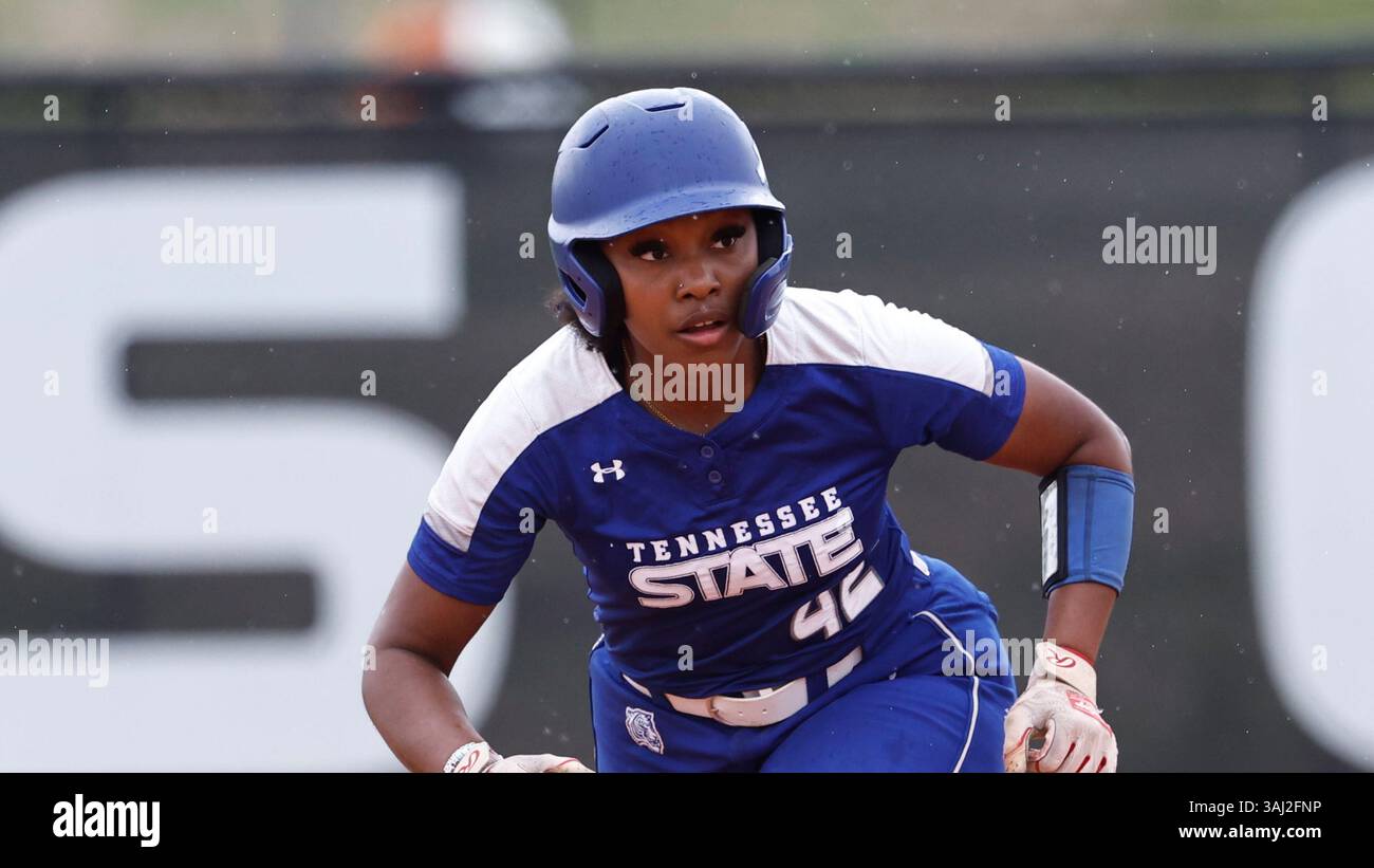 Tennessee St. first baseman Kailyn Jean-Baptiste (42) runs to third ...
