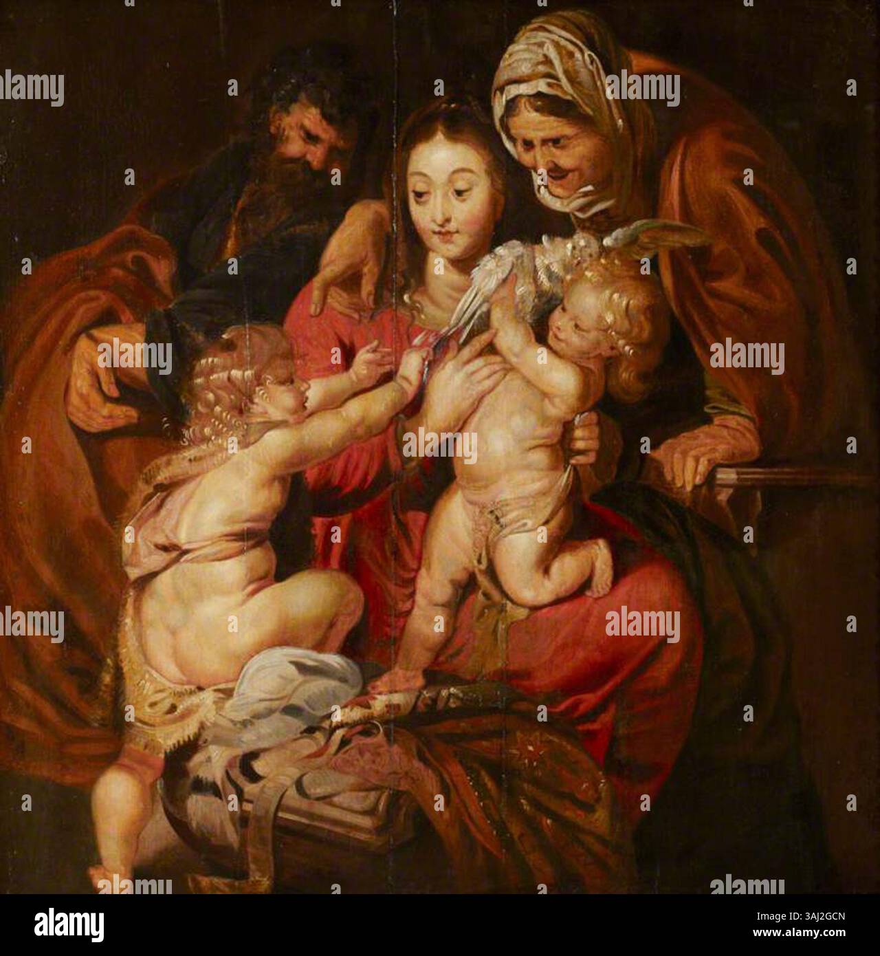This 17th-century painting, attributed to Peter Paul Rubens, depicts the Holy Family with the ...