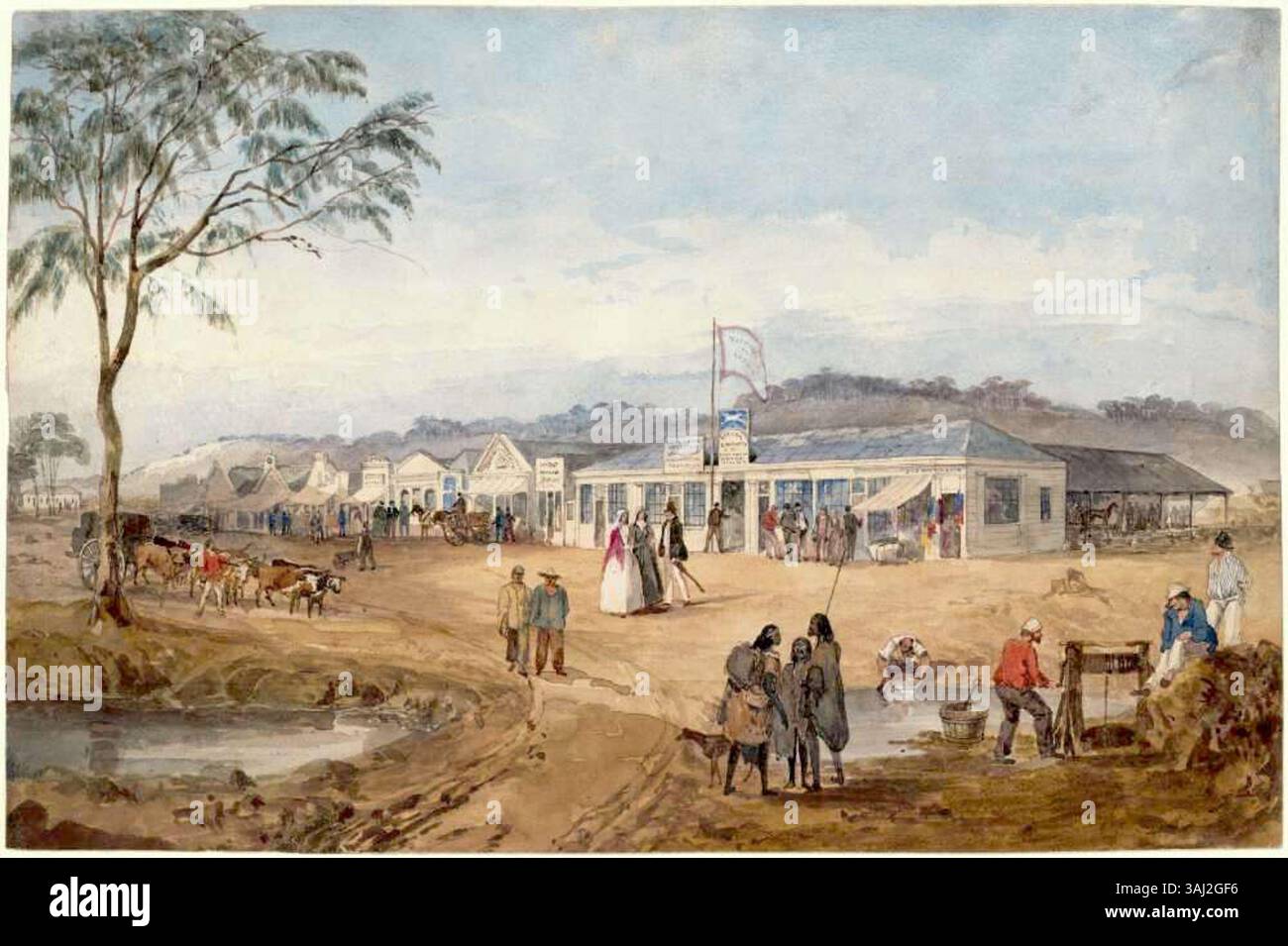 A 19th-century watercolor painting depicts McPherson's Store in Bendigo ...