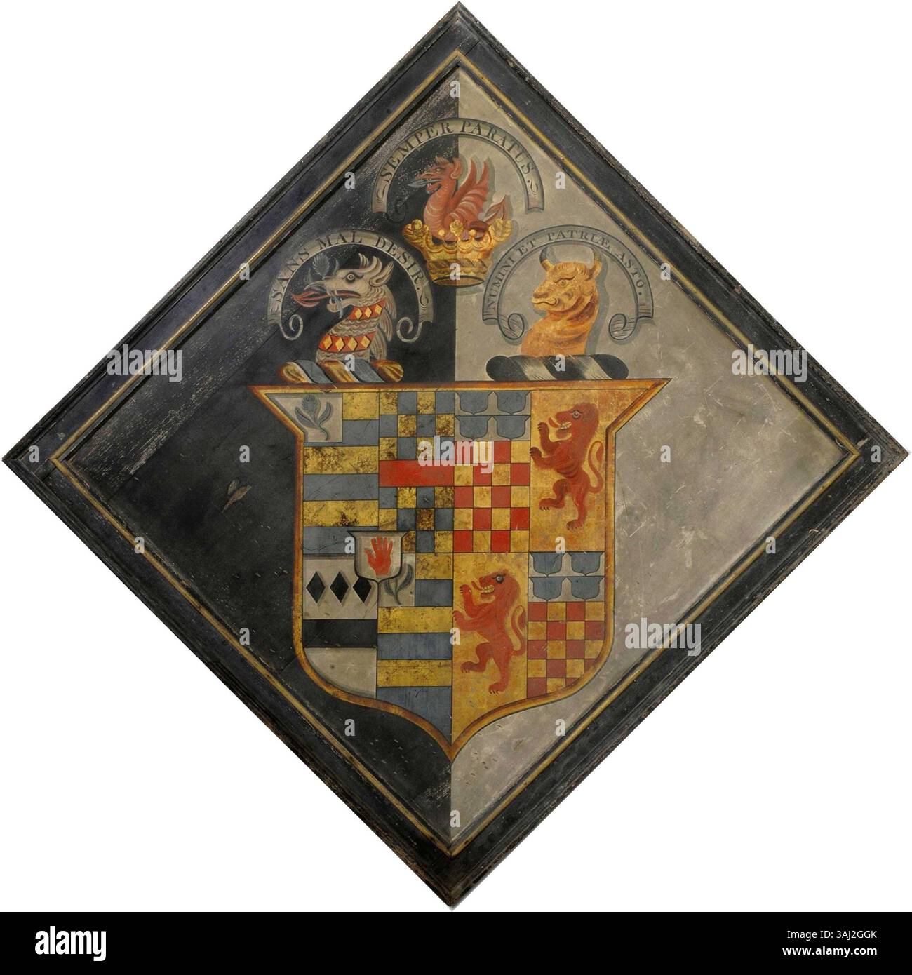 This early 19th-century hatchment features the arms of Sir Thomas Hugh ...