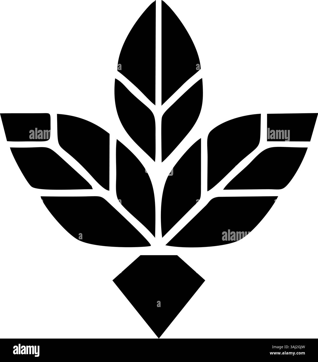 A bold, graphic black and white design featuring stylized leaves and a ...