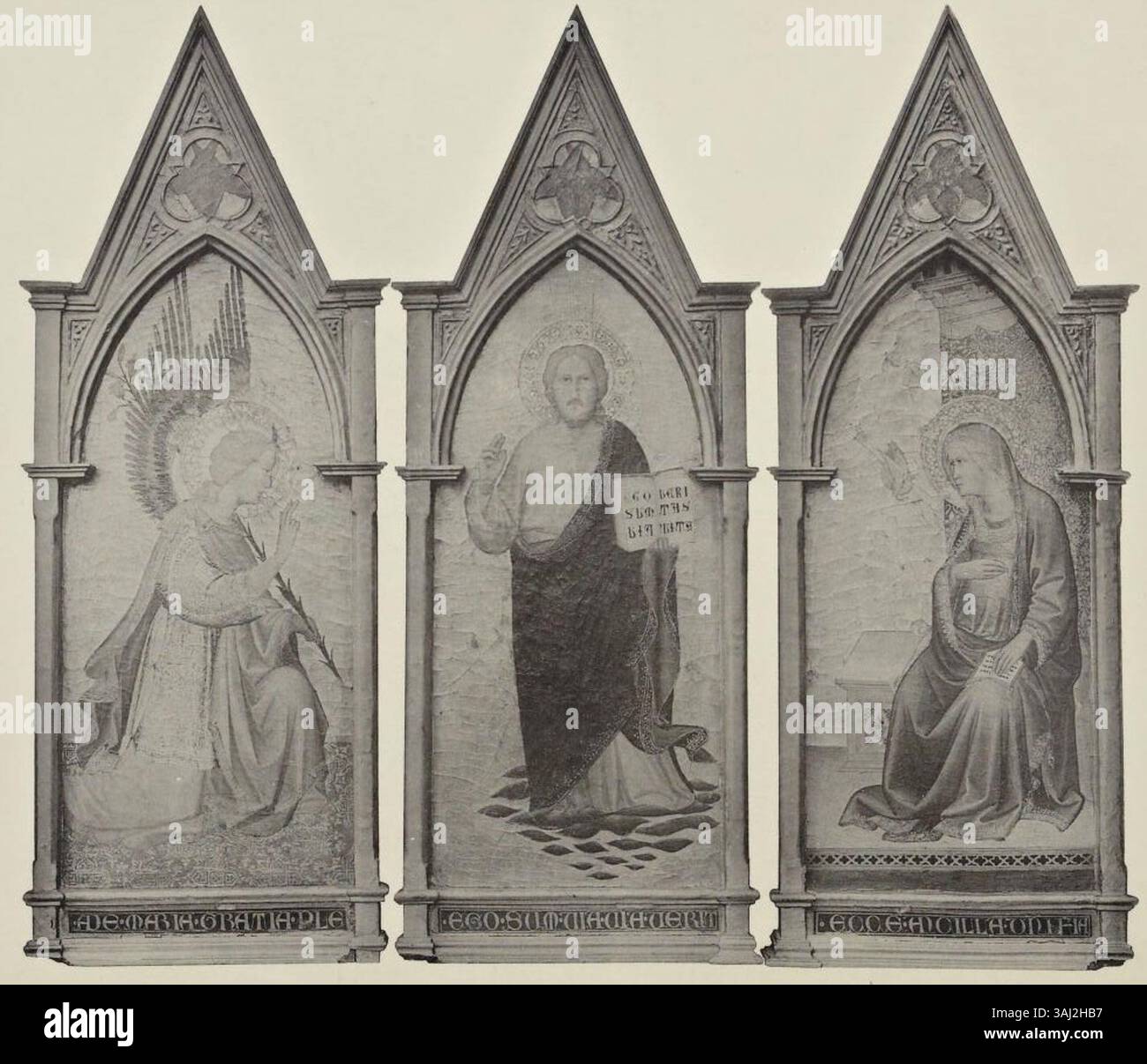 Agnolo Gaddi's circa 1390 triptych features the Annunciation, depicting the Angel Gabriel, the ...