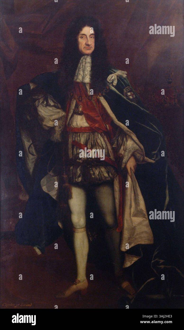 This circa 1680 portrait of King Charles II of England features him in ...