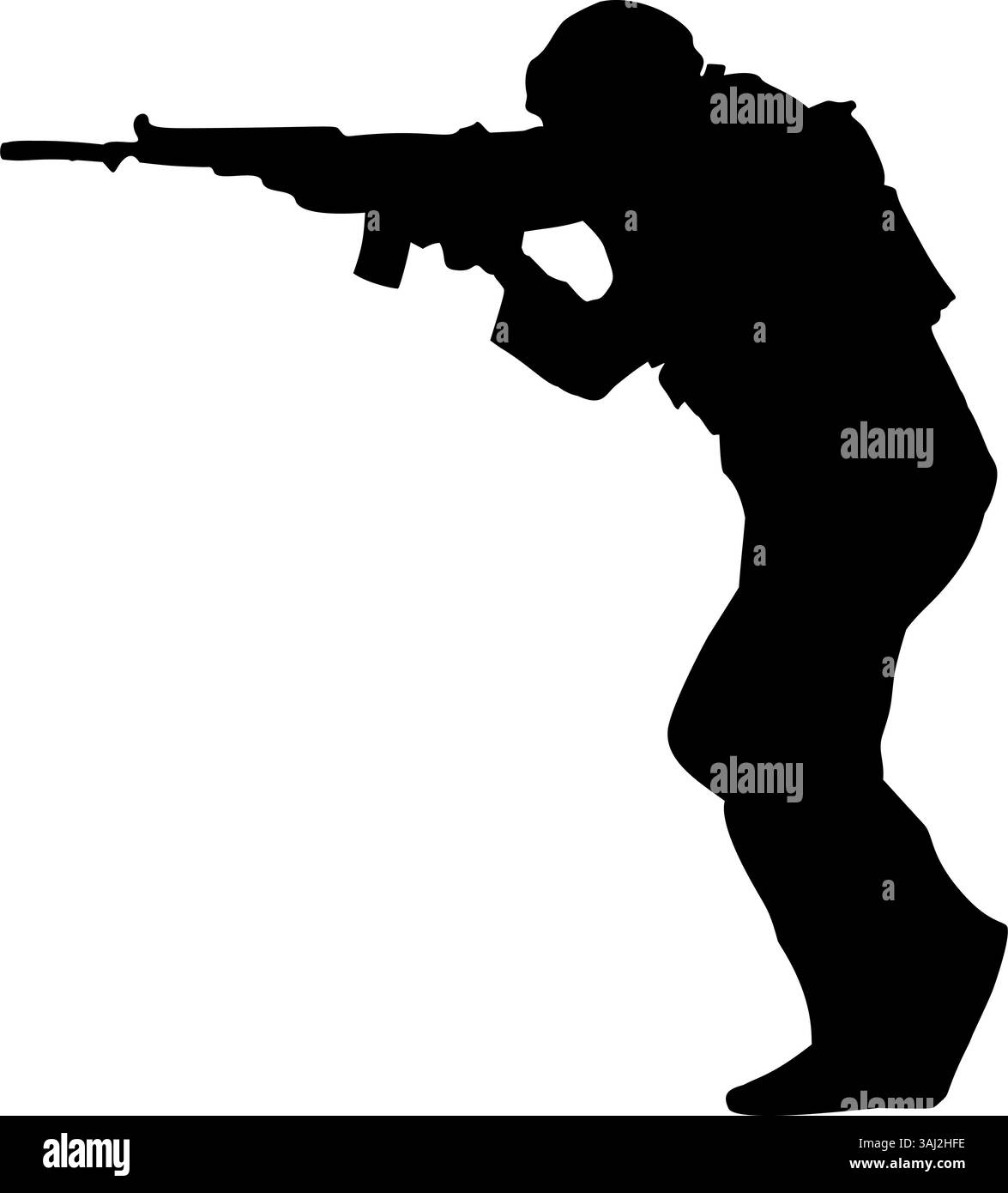 Silhouette of soldier aiming rifle. Illustration of military action for ...