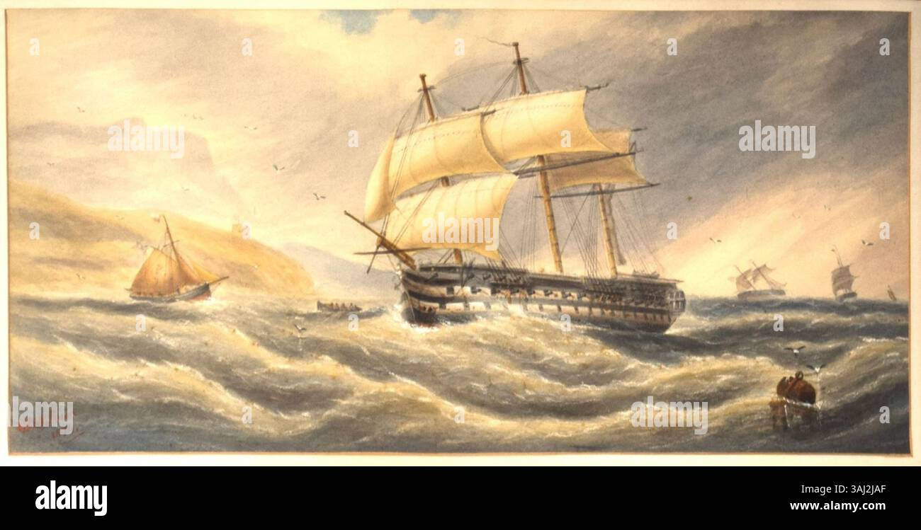 *HMS Nile off Torbay* (1874), a watercolor by C. P. Williams, shows the ...