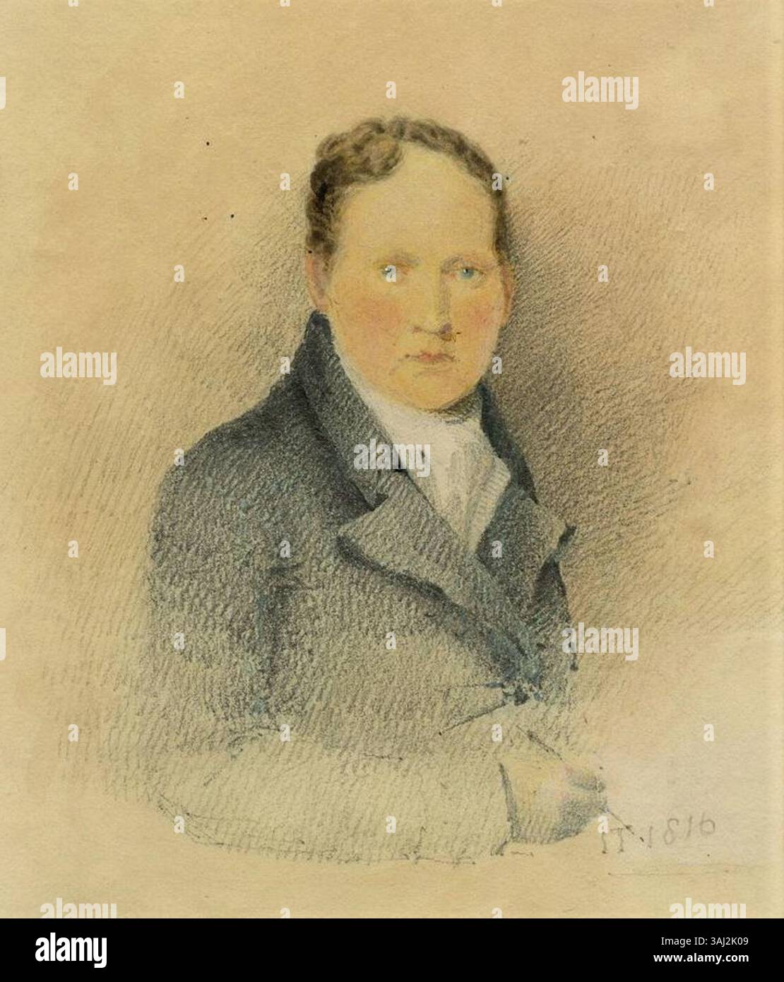 Detail of John Thirtle's self-portrait from 1816. This watercolour, pencil, and wash on paper ...