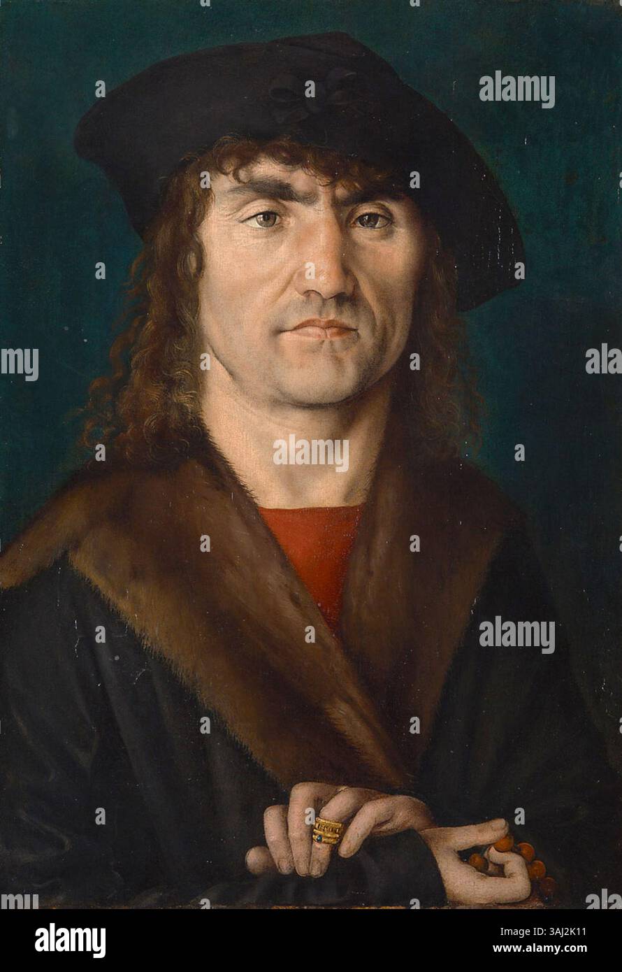 Anonymous German portrait of a man holding a rosary, painted circa 1505 ...