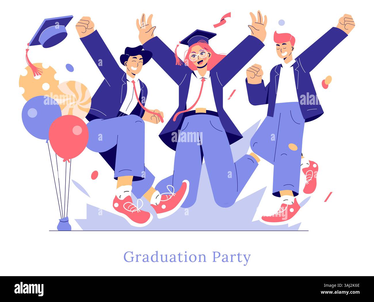 Graduation celebration with joyful students jumping in excitement. They ...