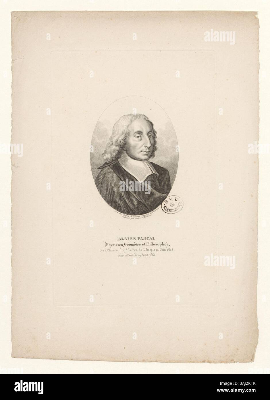 This intaglio print from the Boyer collection depicts Blaise Pascal ...