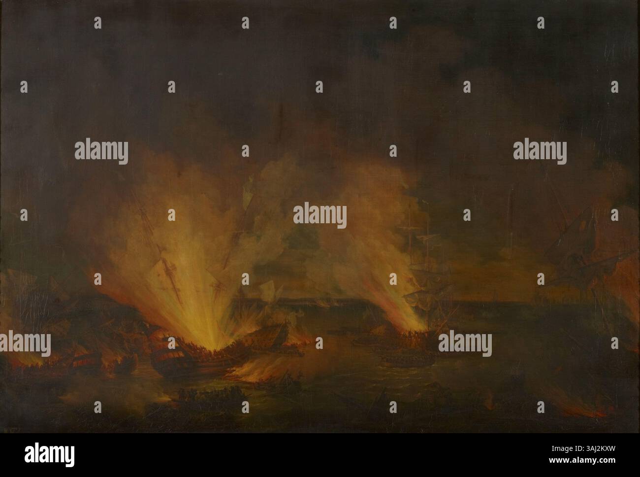An 18th-century painting by the British School, depicting the Battle of ...