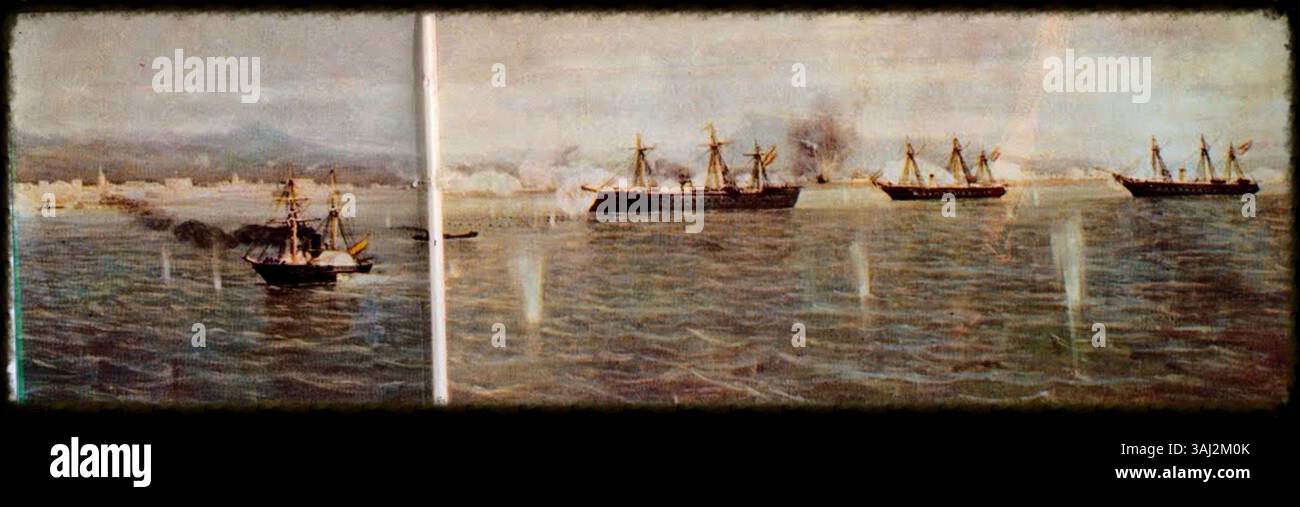 Rafael Monleón’s painting Bombardeo de los fuertes de El Callao depicts ...