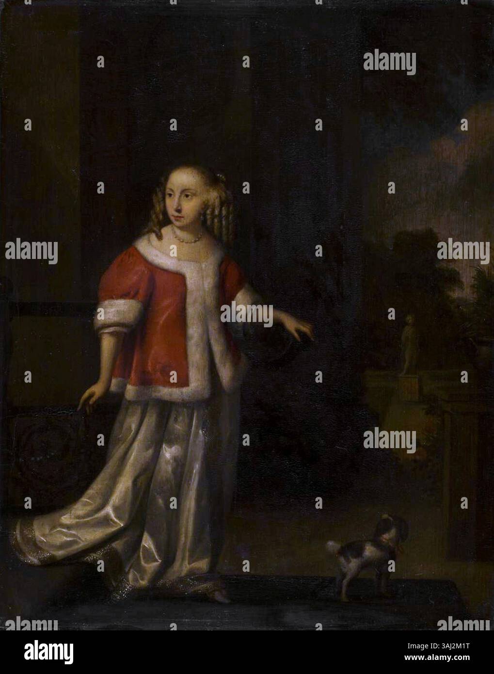 Portrait of a lady with a pet dog, painted by Reinier de la Haye ...