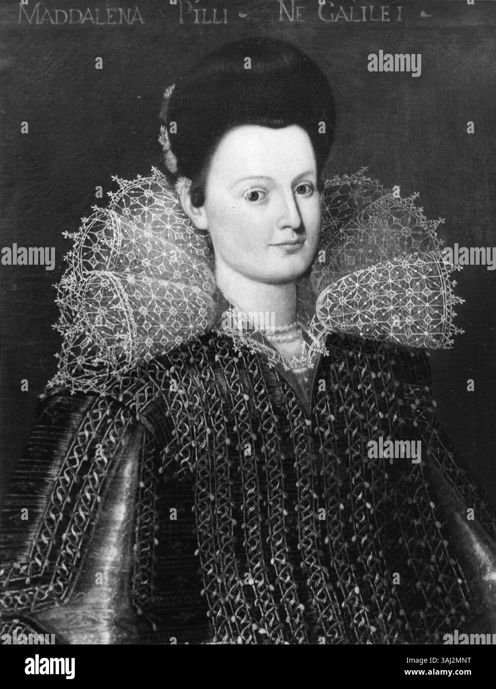 This 1590-1610 oil on canvas portrait depicts Maddalena Pilli Galilei ...