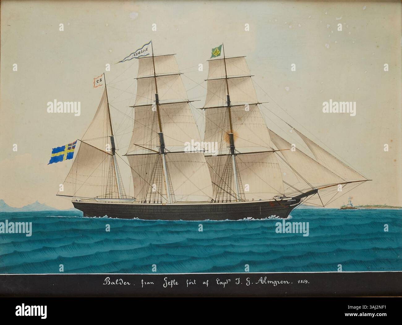 This 19th-century watercolor by Jn Moutte depicts the ship 'Balder' in ...