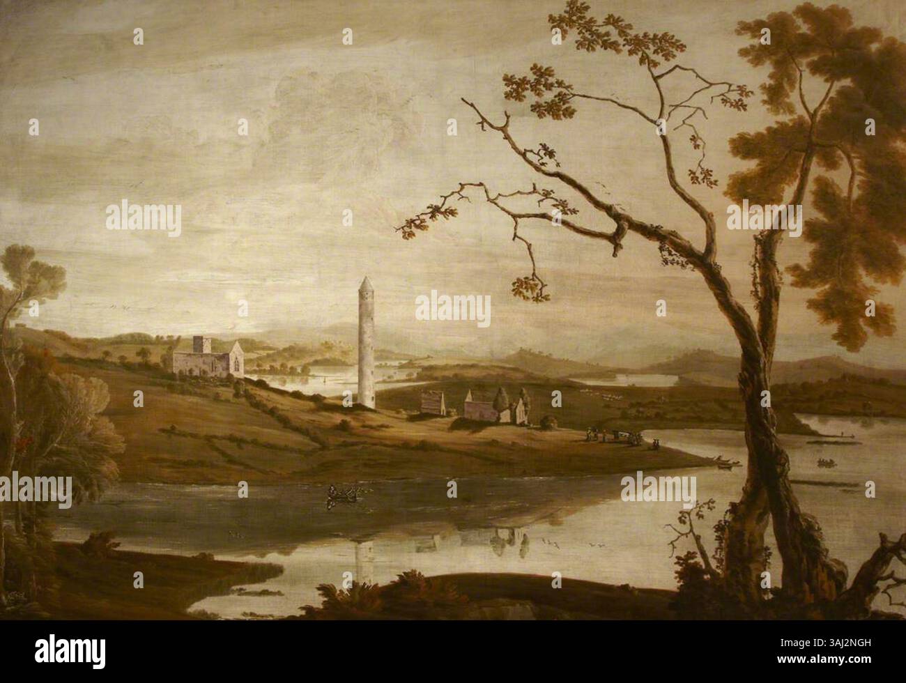 A 18th-century landscape painting of Devenish Island, County Fermanagh ...