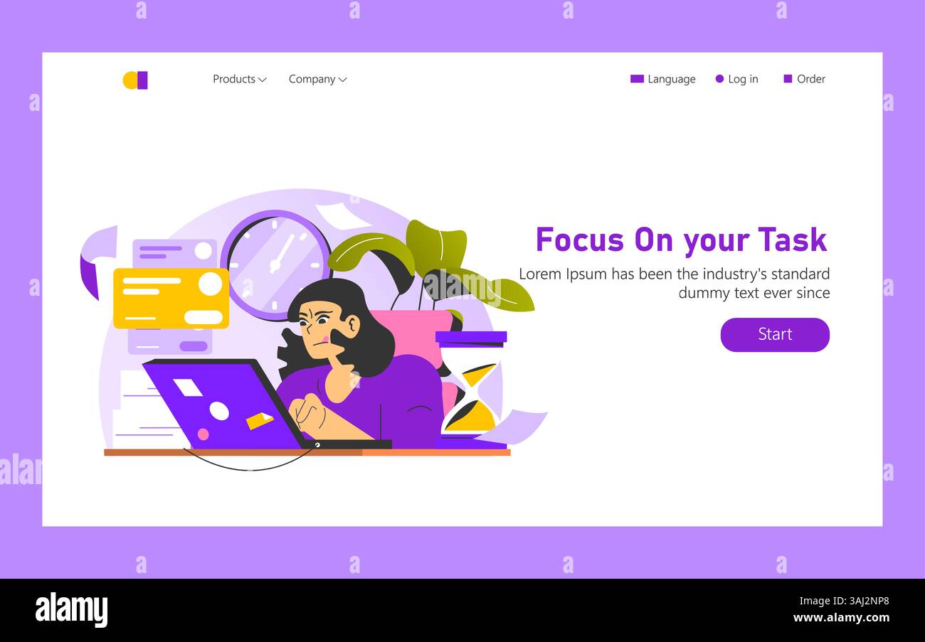 Work focus illustration highlighting productivity in a modern workspace ...