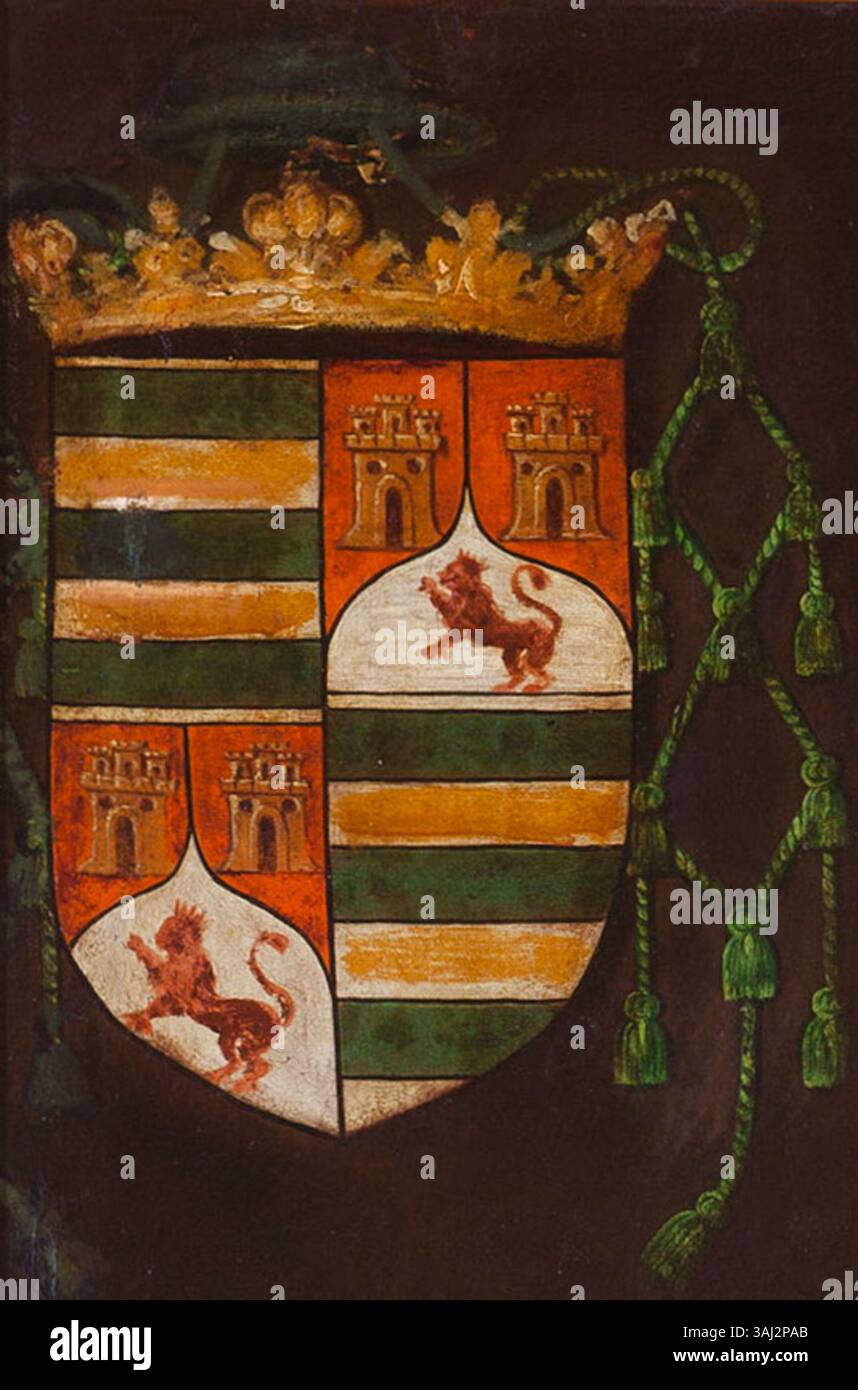 This painting shows the coat of arms of Payo Enríquez de Rivera, a ...