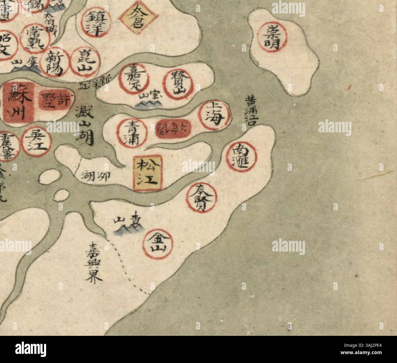 A detailed map showing Shanghai and Songjiang Prefecture from the 1754 ...