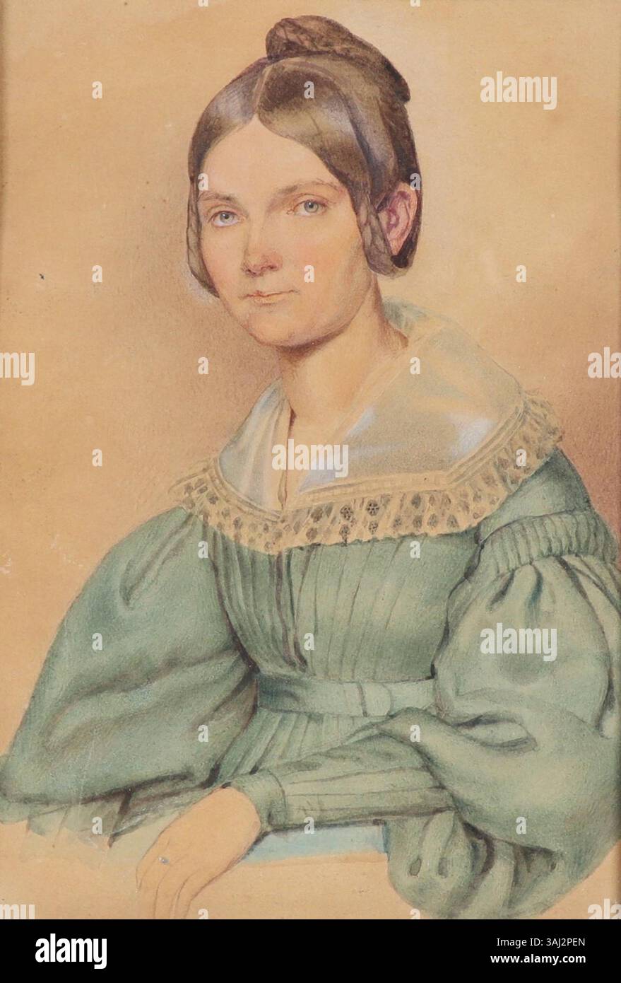 This watercolor by Fr. Kiesling, dated 1839, portrays a young lady in ...