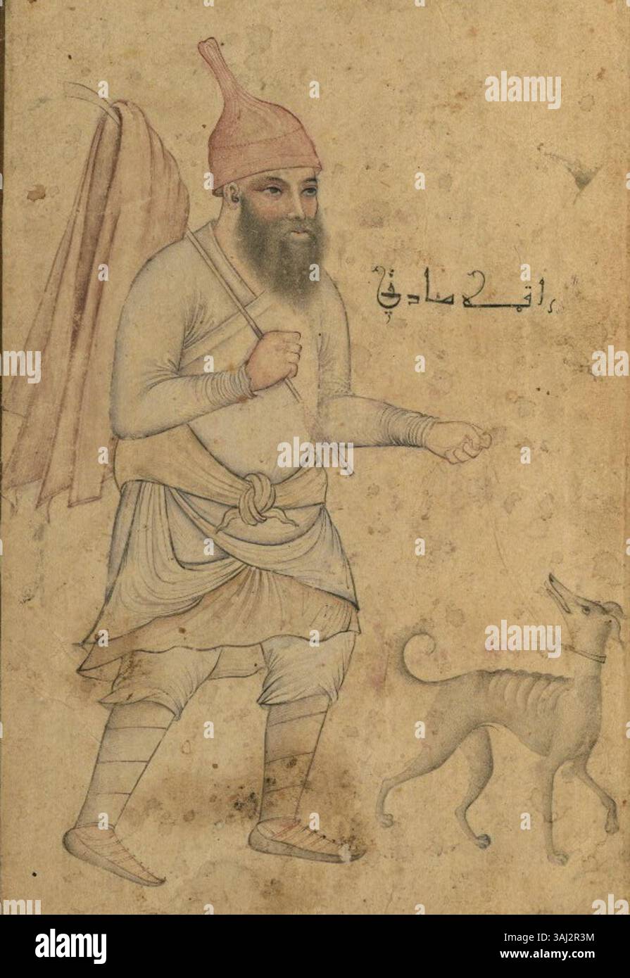 This 16th-century drawing by Sadiqi Beg depicts a dervish leading a dog ...