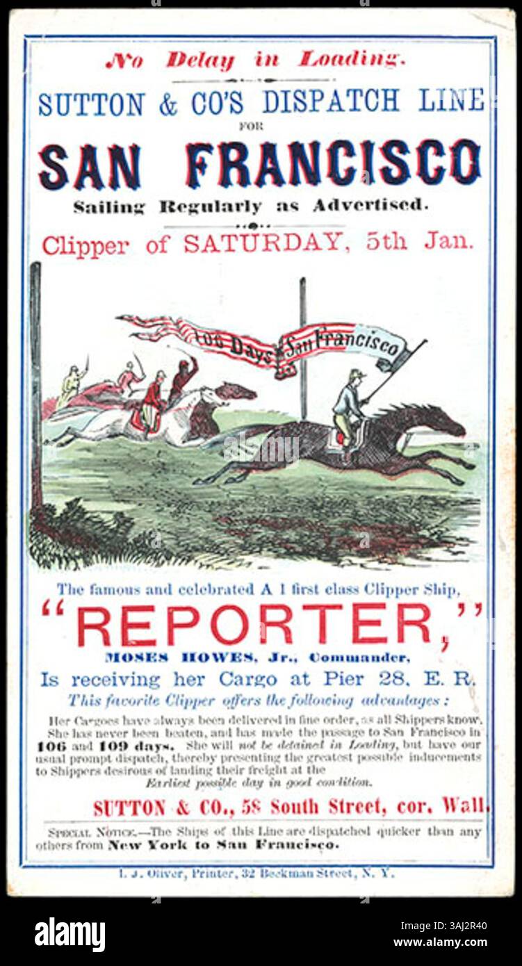 The 1855 sailing card for the ‘Reporter,’ part of Sutton & Co.’s ...