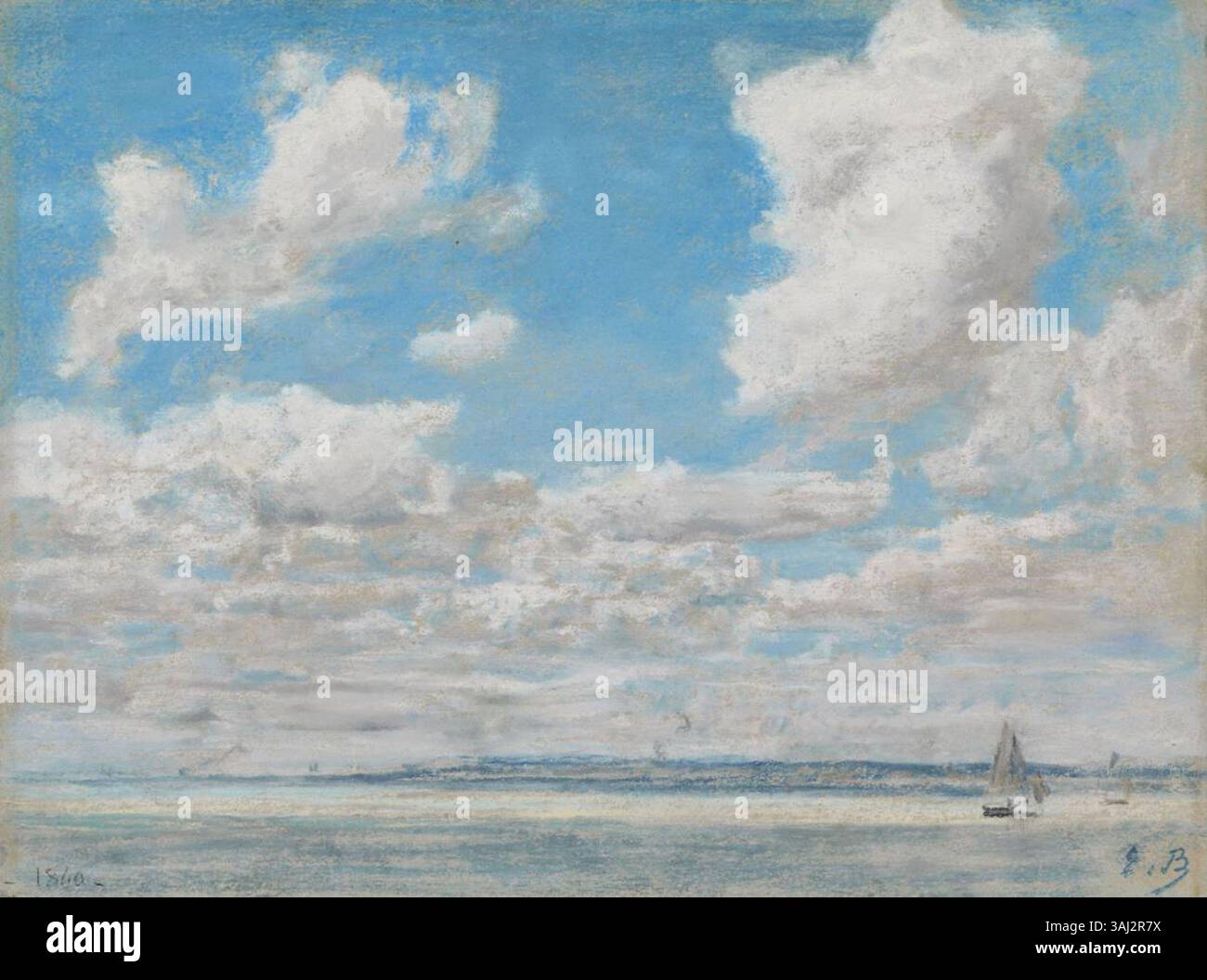 Eugène Louis Boudin's 'Seascape with Open Sky' (1860) captures a serene ...