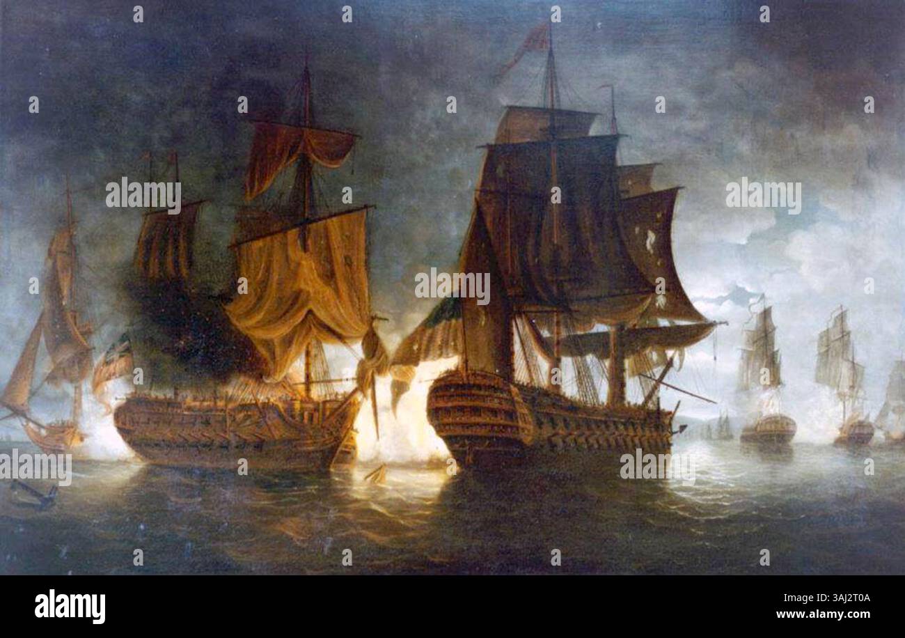 This painting by William Elliott depicts the intense naval battle ...