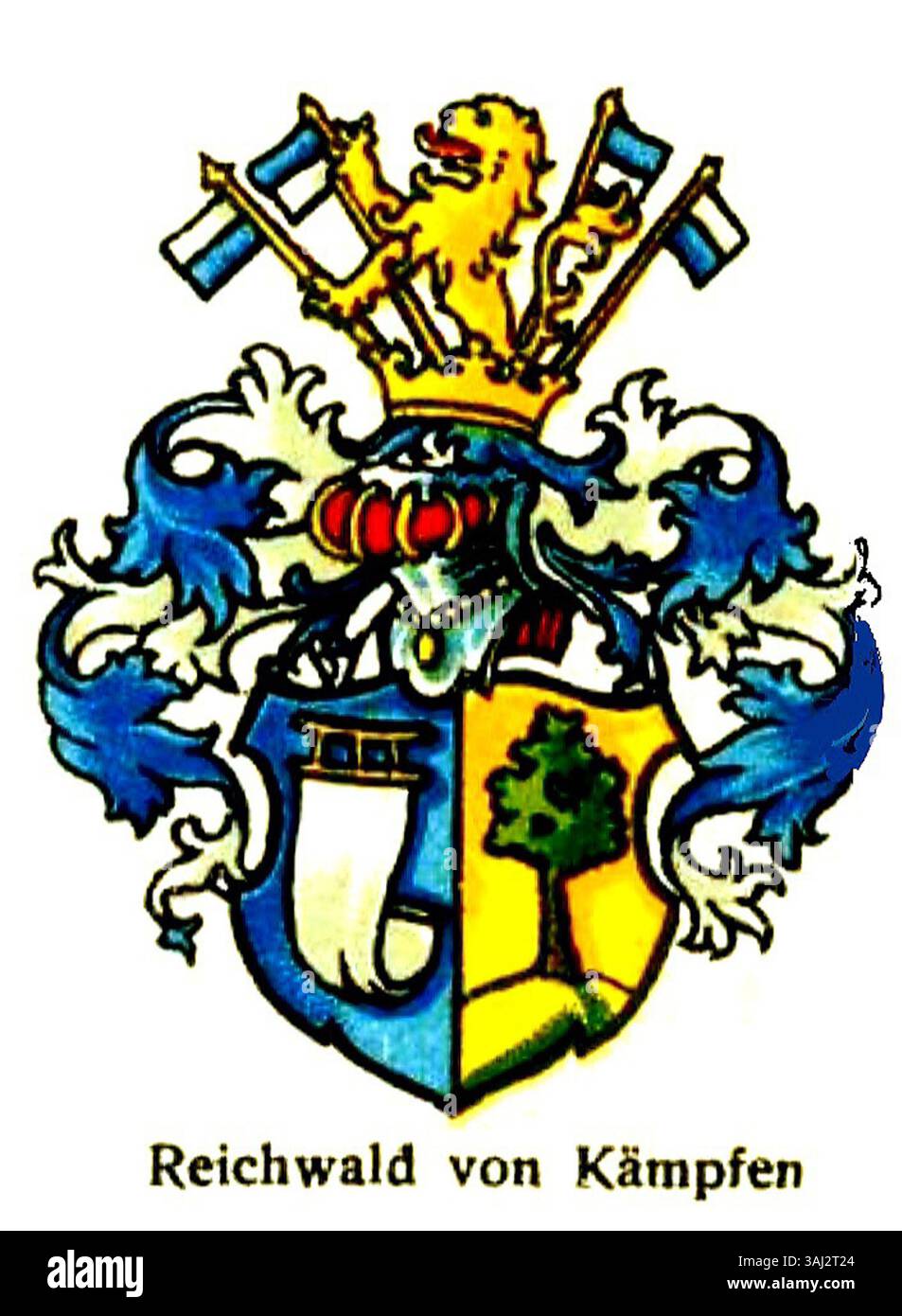 This heraldic coat of arms, created circa 1910, represents the ...