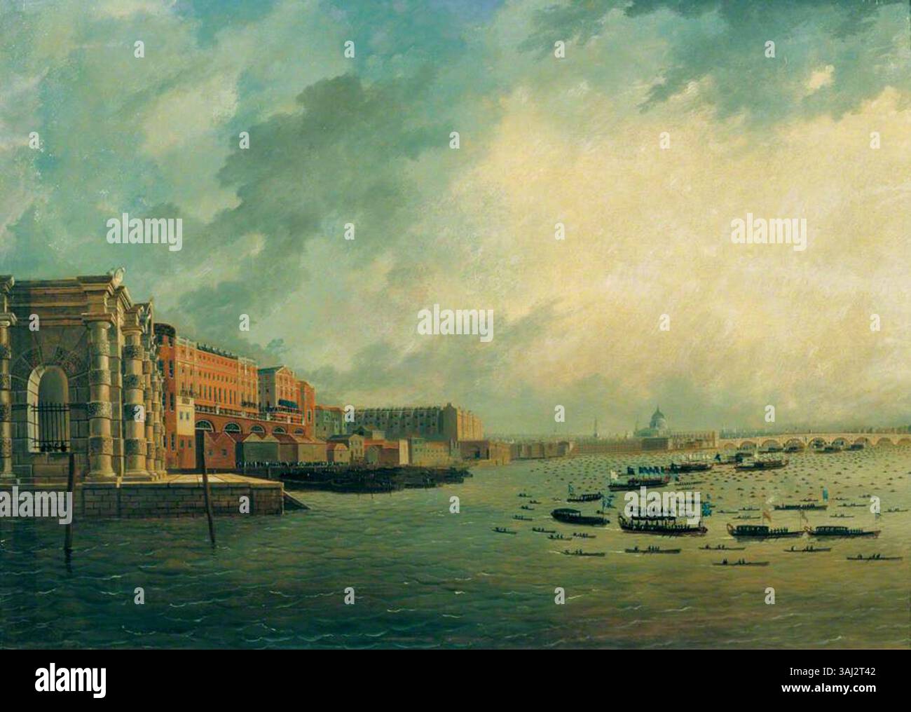 Daniel Turner’s 1807 painting illustrates the procession of barges ...