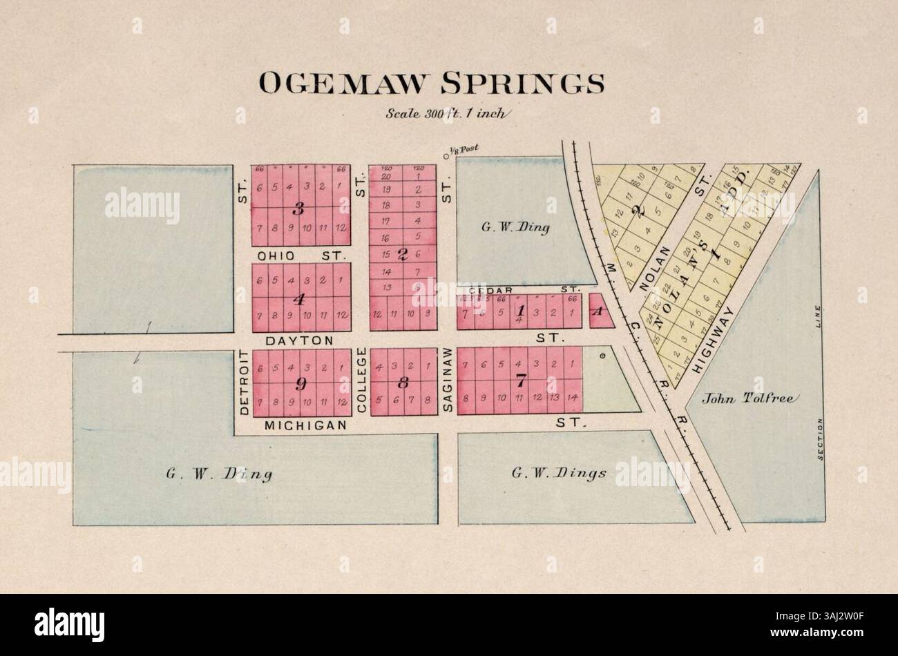 Plat map from 1903 depicting Ogemaw Springs in Michigan, part of the ...