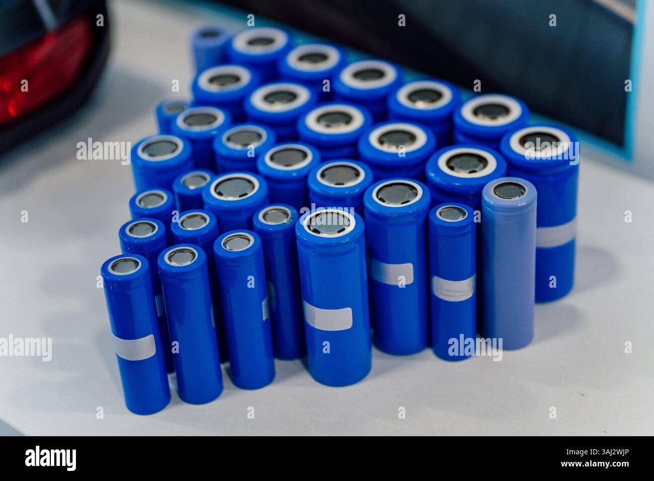 lithium ion batteries for motorcycles and cars. blue batteries for electric vehicles Stock Photo ...