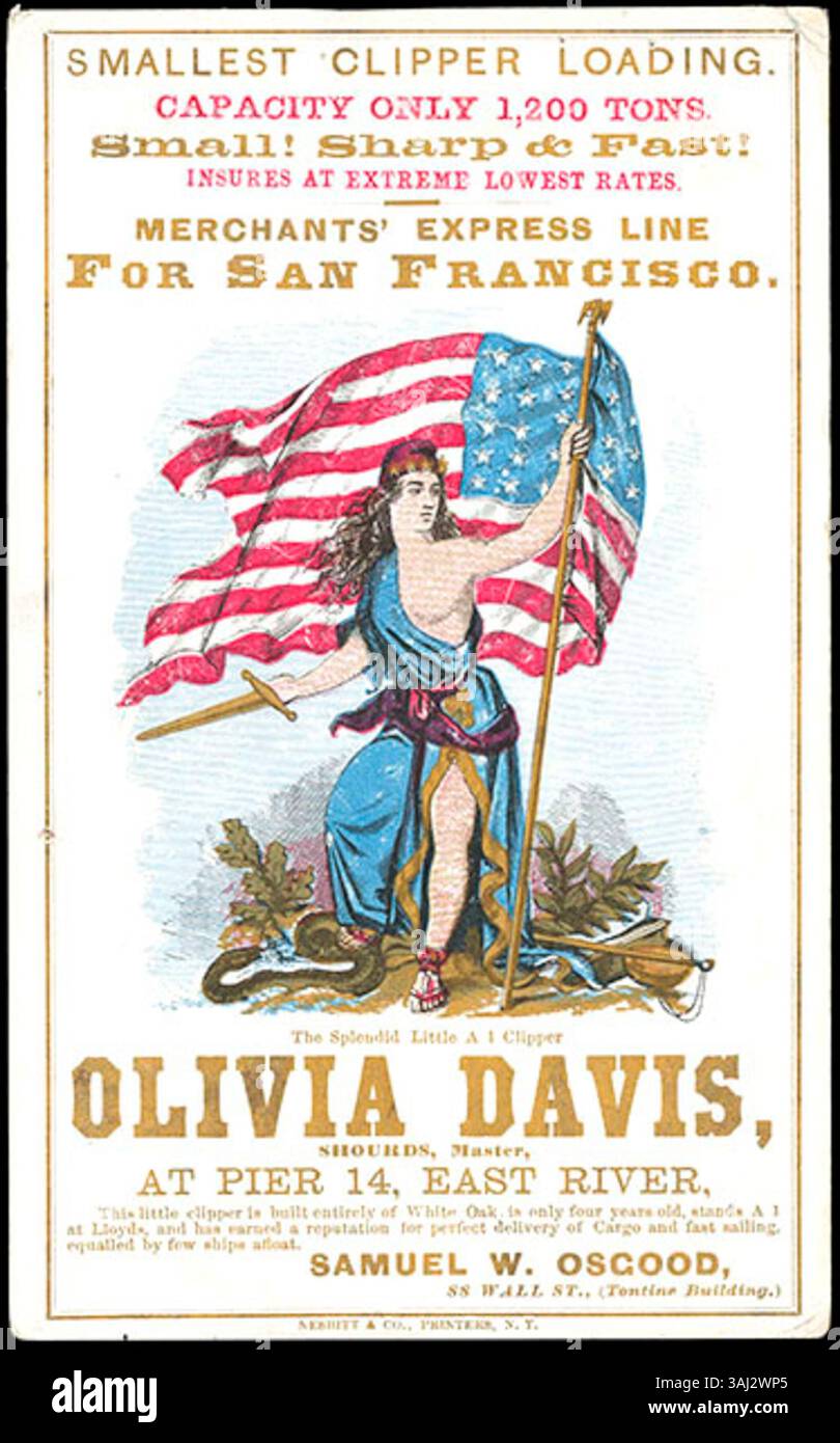 The sailing card for the ‘Olivia Davis,’ an A1 First-Class Clipper from ...