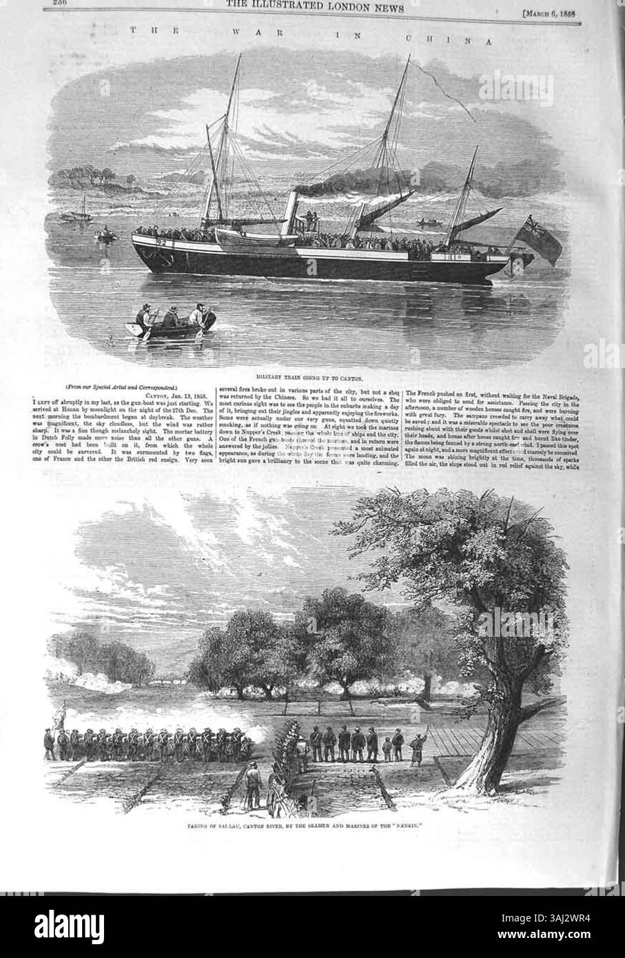 A depiction of the Opium Wars in 1858, showing a military train ...